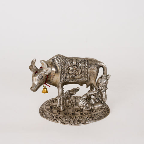 Metal Kamdhenu Cow & Calf with Bal Gopal Krishna Statue – DecorTwist