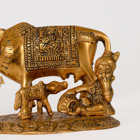 Metal Kamdhenu Cow & Calf with Bal Gopal Krishna Statue – DecorTwist