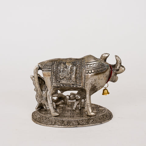 Metal Kamdhenu Cow & Calf with Bal Gopal Krishna Statue – DecorTwist